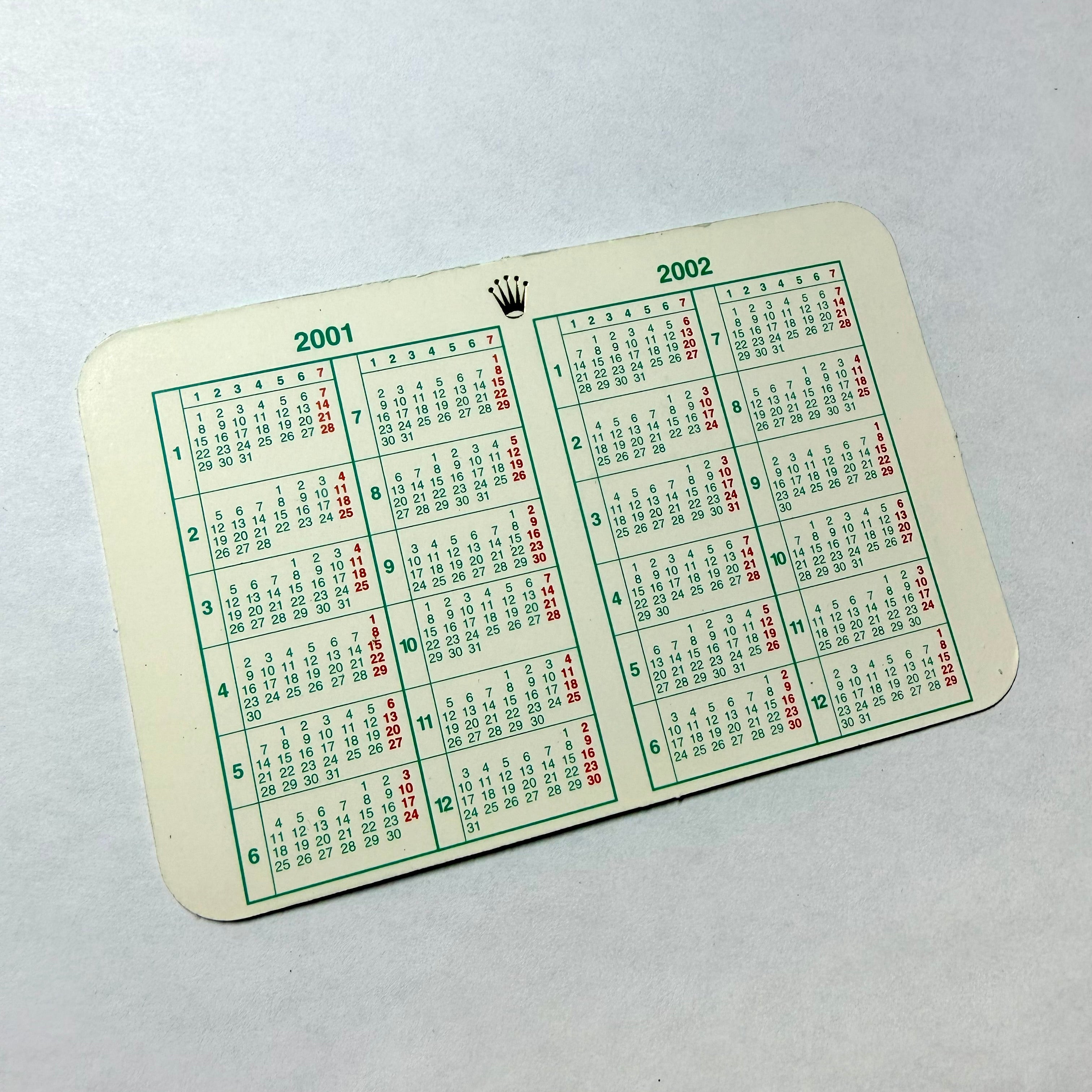 ROLEX Calendar Card 2001-2002 | NATILUXIA