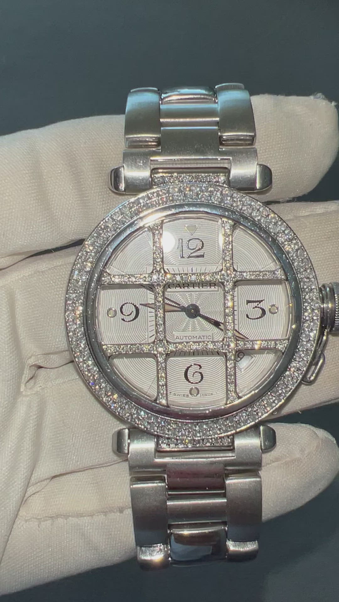 CARTIER PASHA GRID 38mm Automatic Steel 2.05TCW DIAMOND Watch | NATILUXIA