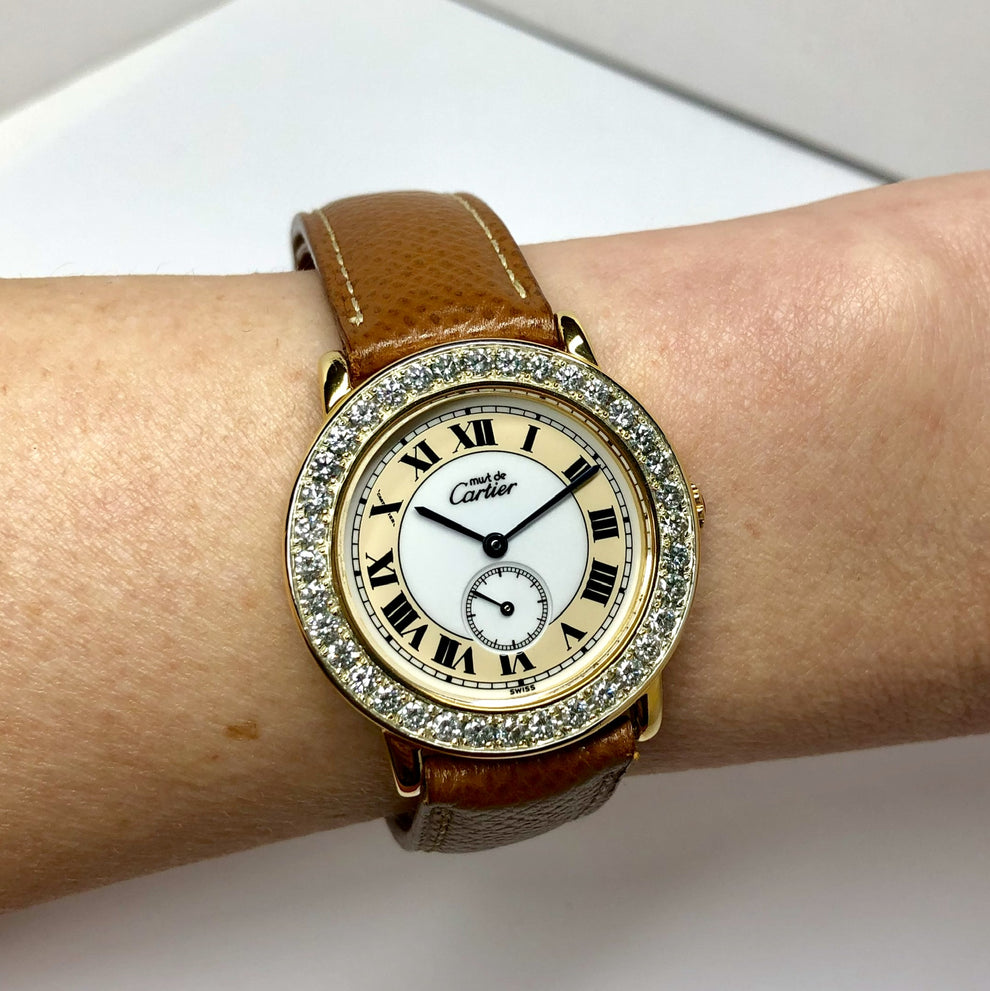 CARTIER RONDE Quartz 32mm Electroplated Silver 2.04TCW DIAMOND Watch ...